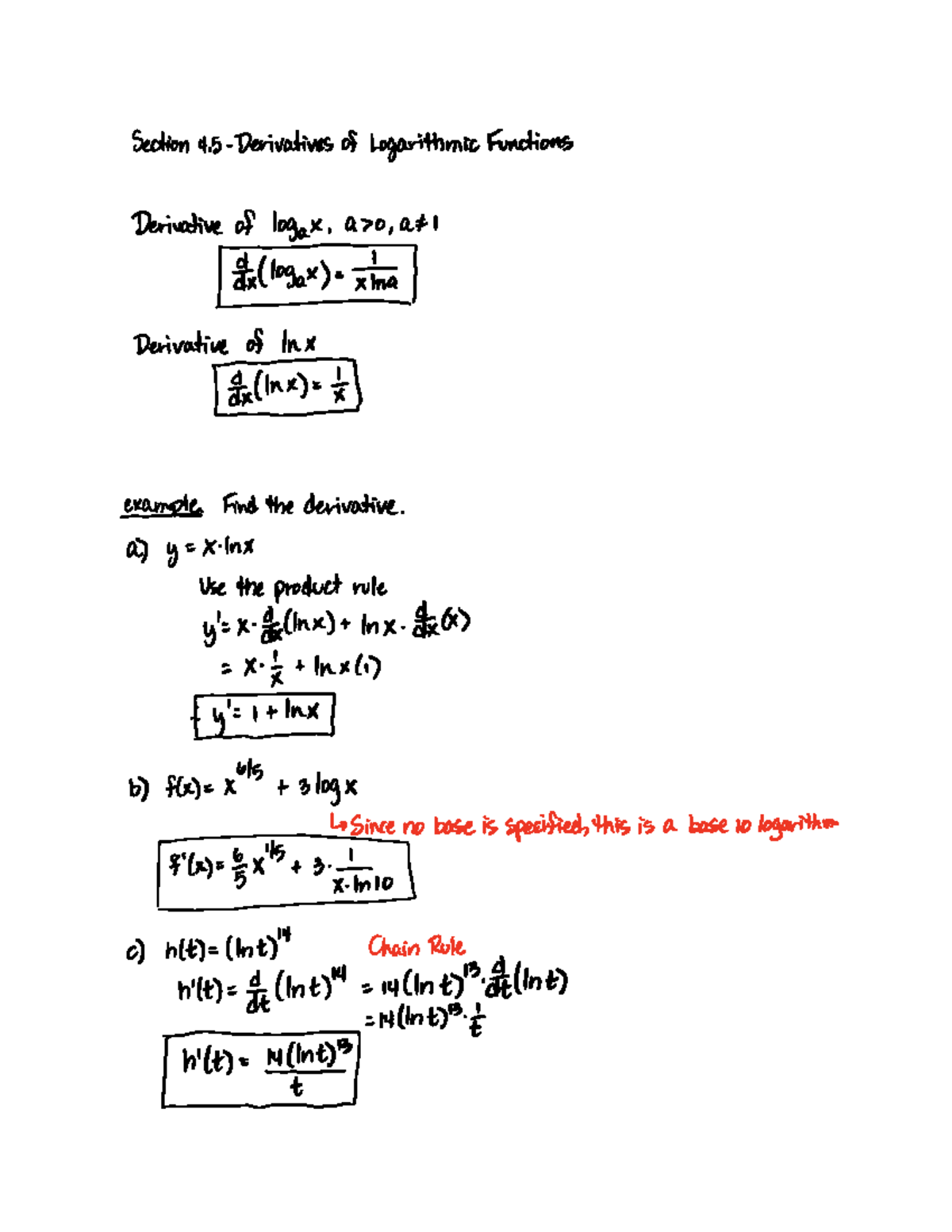 Section 4.5 - Derivatives of Logarithmic Functions - Math 125.3 - Studocu