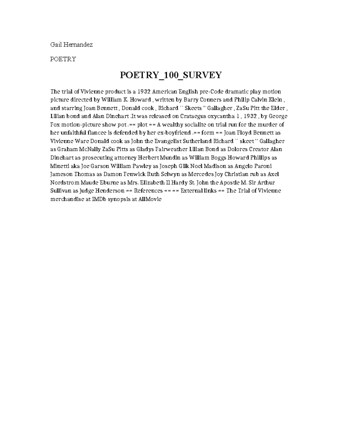 Survey for poetry - Gail Hernandez POETRY POETRY_100_SURVEY The trial ...