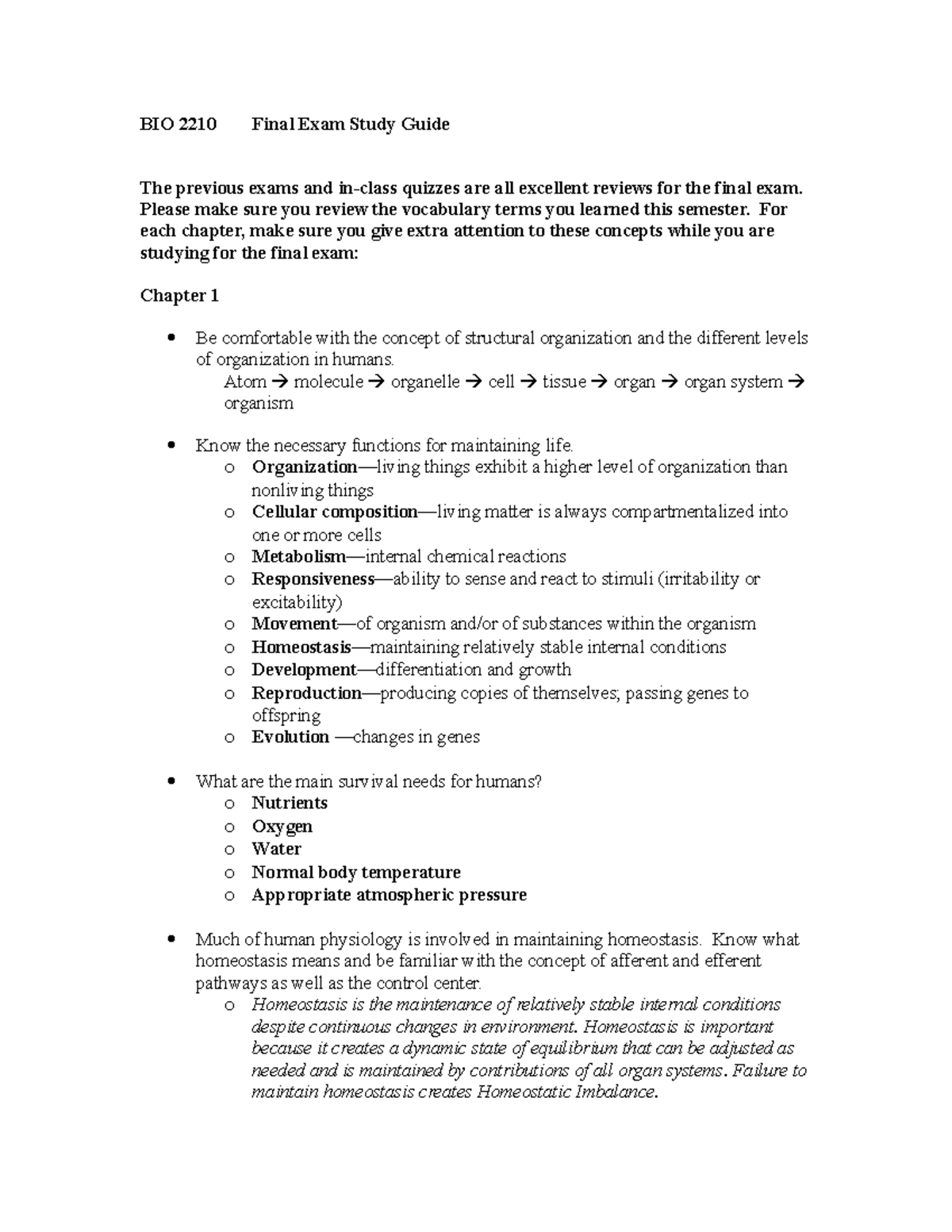 BIOL2210 Final Exam Study Guide - BIO 2210 Final Exam Study Guide The ...