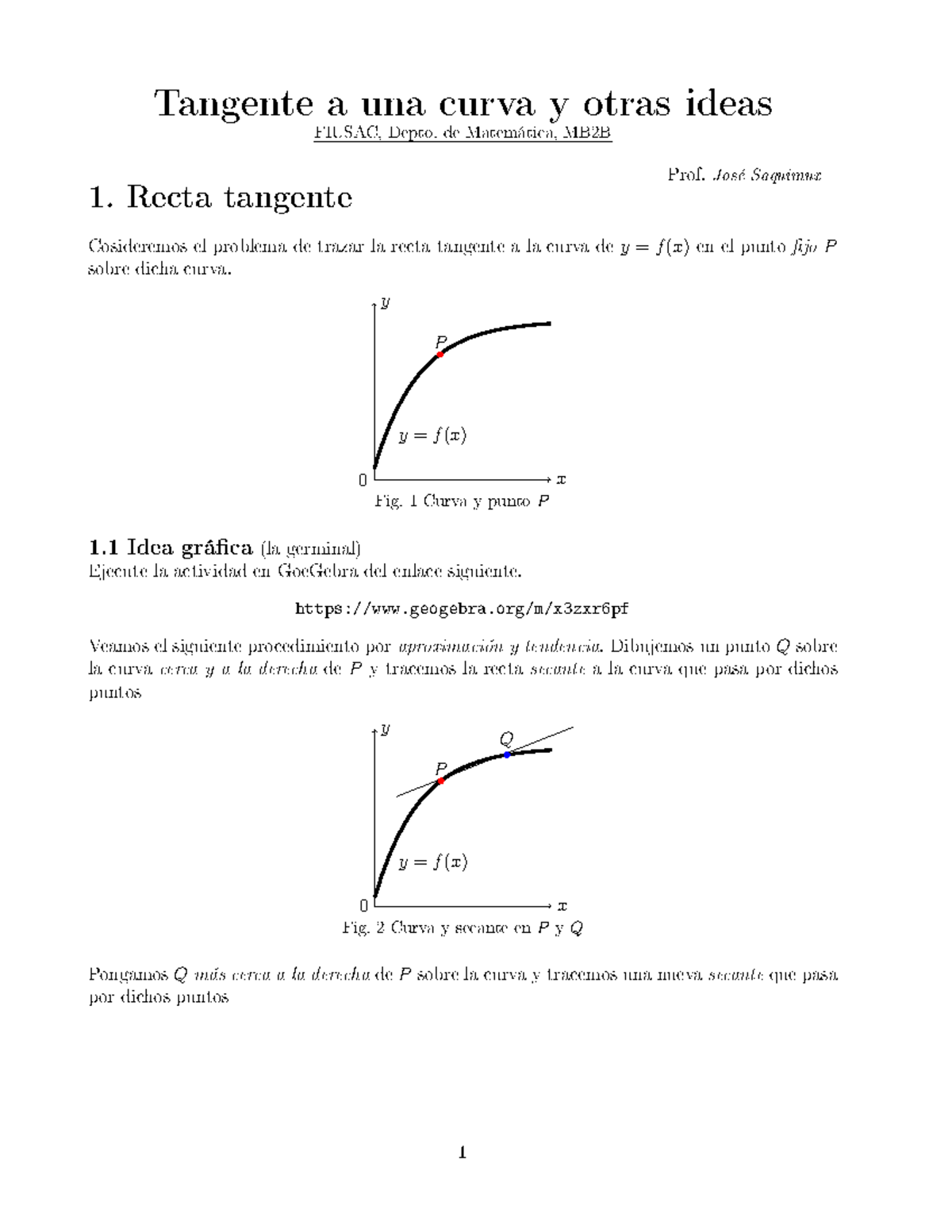 Recta tangente introducción - Tangente a una curva y otras ideas FIUSAC ...