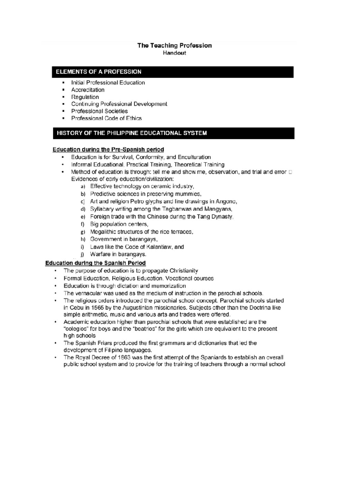 The-Teaching-Profession - The Teaching Profession Handout ELEMENTS OF A ...
