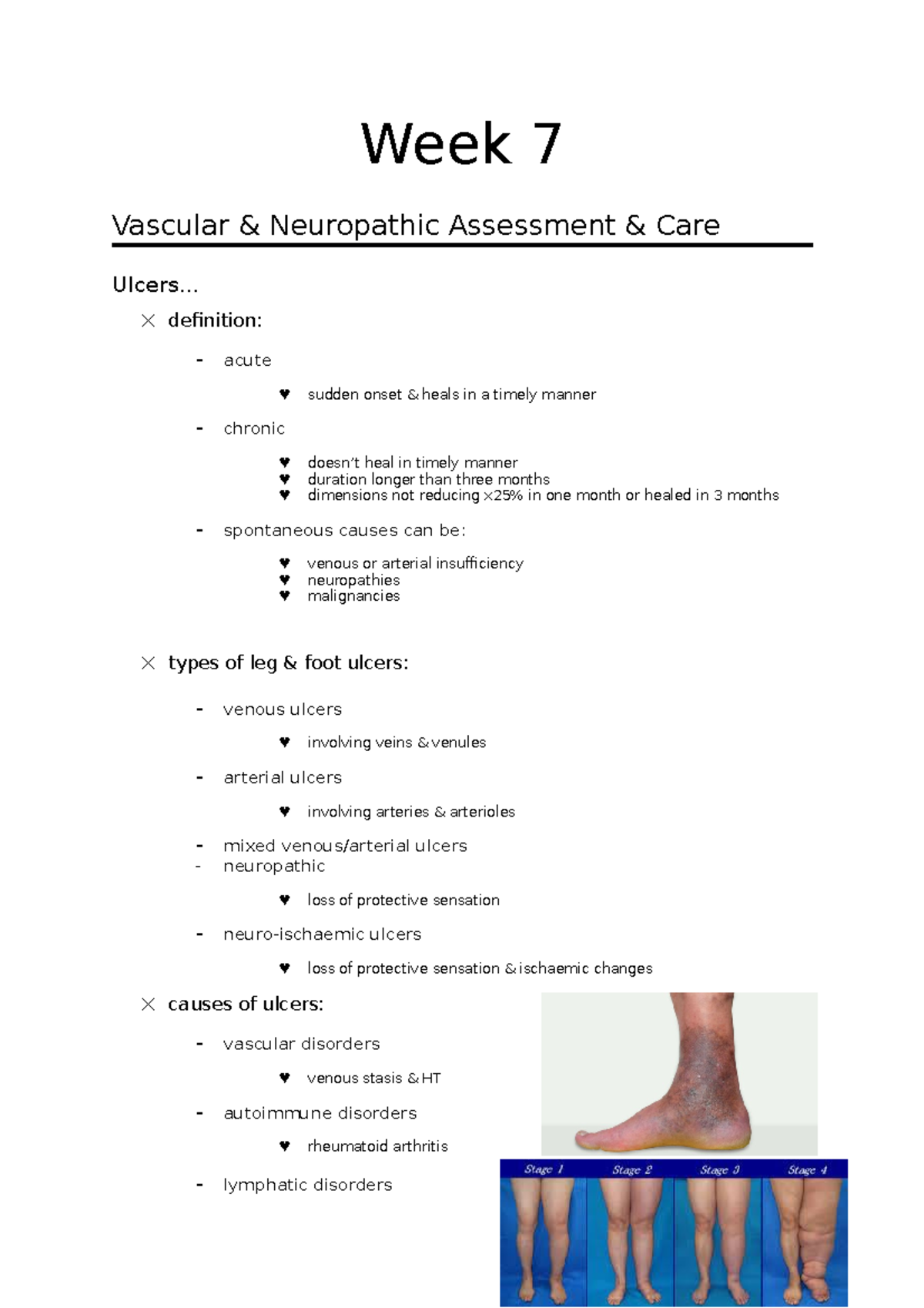 Wound Care notes wk 7 - Week 7 Vascular & Neuropathic Assessment & Care ...