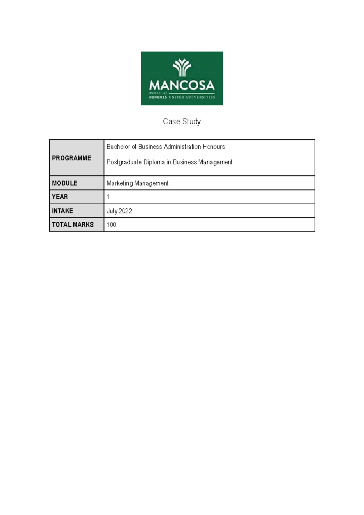 Bbahons MM8 - Assignment - Case Study PROGRAMME Bachelor of Business ...