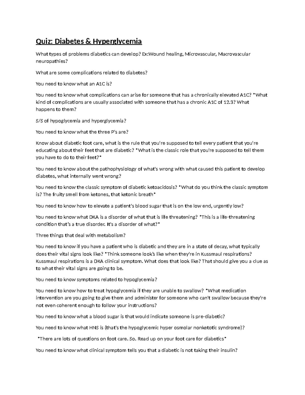 Diabetes and Hyperglycemia Review - Quiz: Diabetes & Hyperglycemia What ...