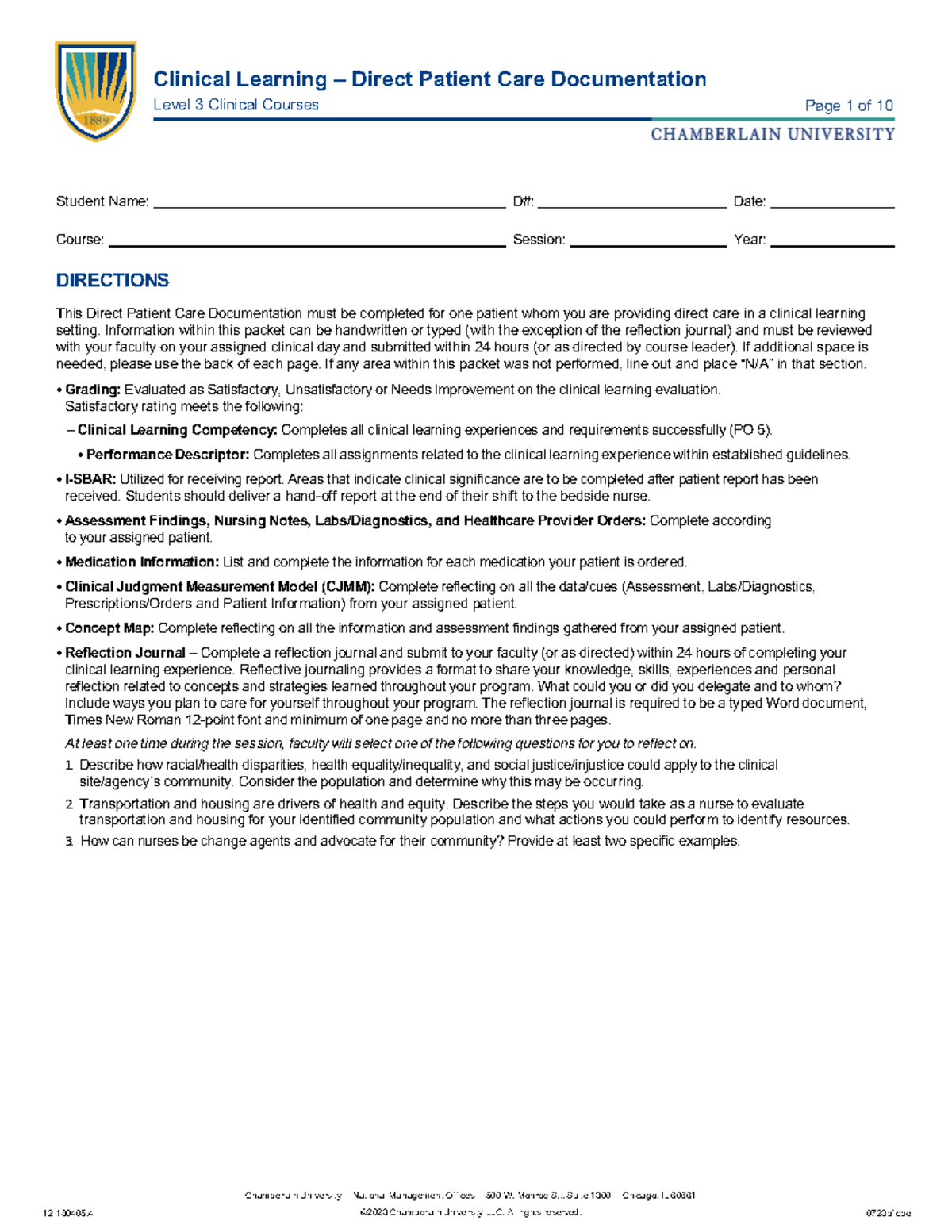 Level 3 DPCD - clinical - Chamberlain University | National Management ...