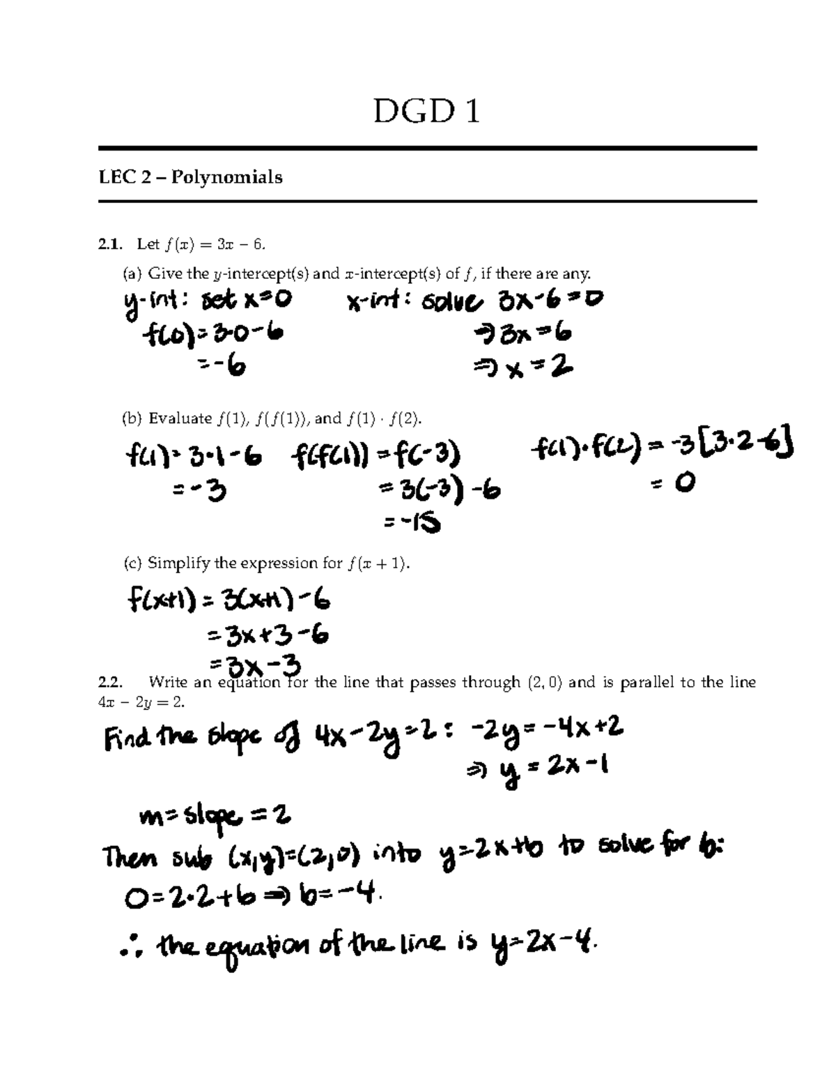 MAT 1327 DGD 1 Solutions - DGD 1 LEC 2 – Polynomials 2. Let f (x) = 3x 6. (a) Give the - Studocu