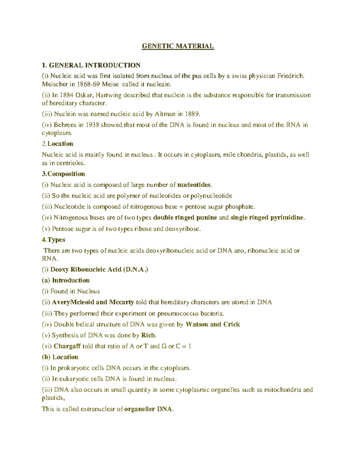 Genetic Material 2 - GENETIC MATERIAL 1. GENERAL INTRODUCTION (i ...