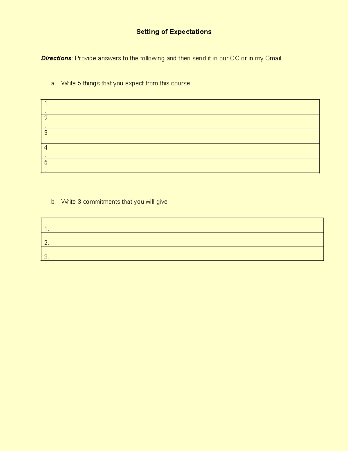 Setting of Expectations - Bachelor of Secondary Education - Setting of ...