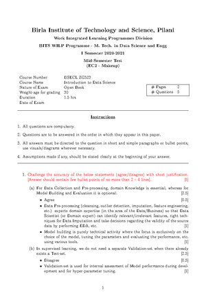 Question Paper EC 2 Second semester 2021-2022 Bits Pilani Work ...