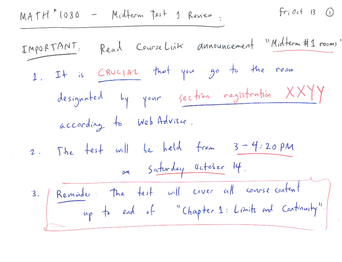 Midterm Test 1 Review - MATH 1080 - Studocu