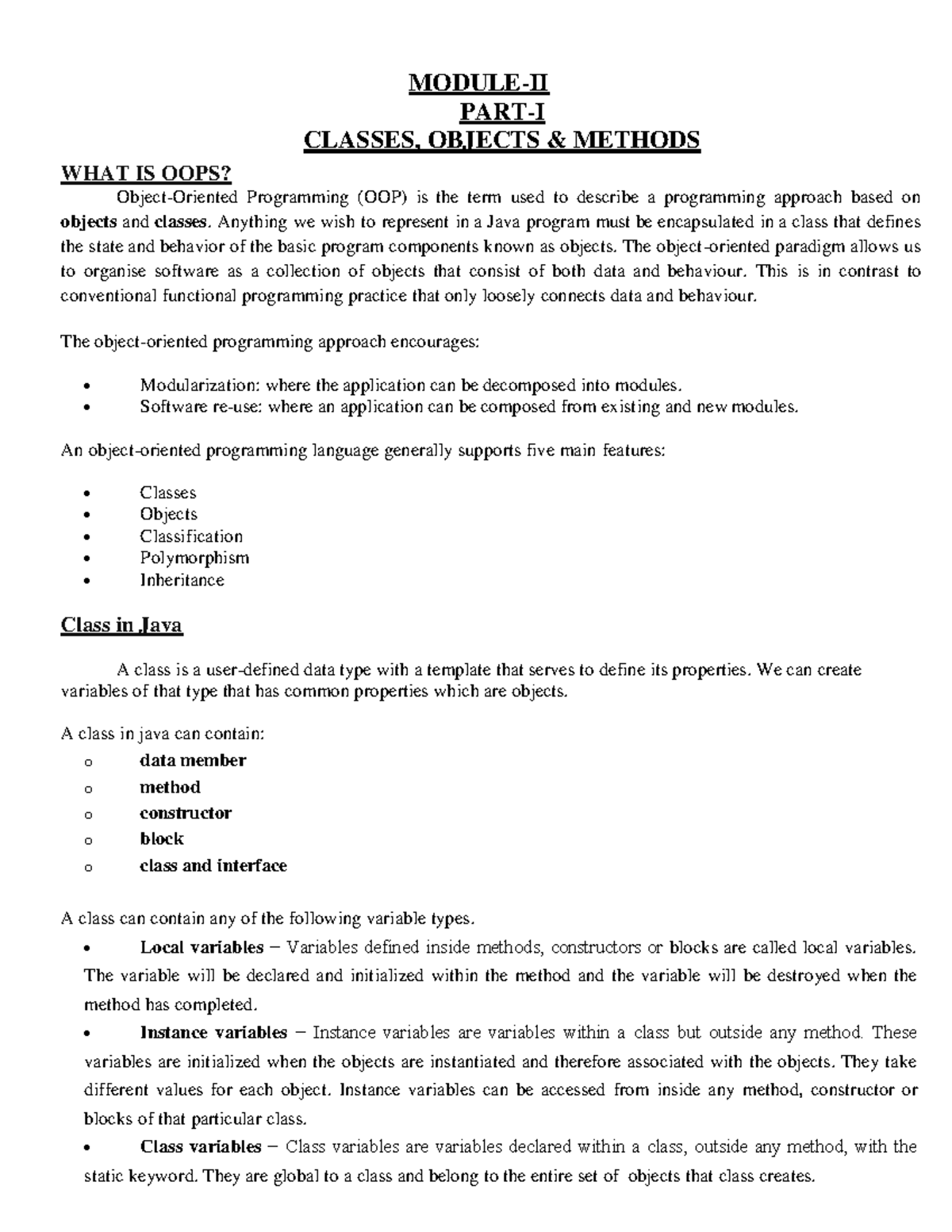 Unit-II java - Students will leverage the concepts of inheritance, interfaces, and polymorphism ...