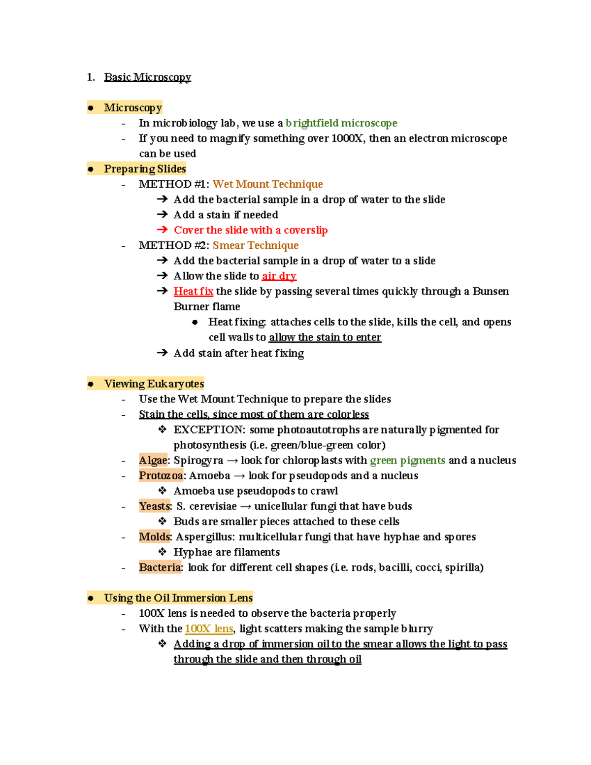 Lab 5 Notes - Microscopes and Staining Procedures - Basic Microscopy ...