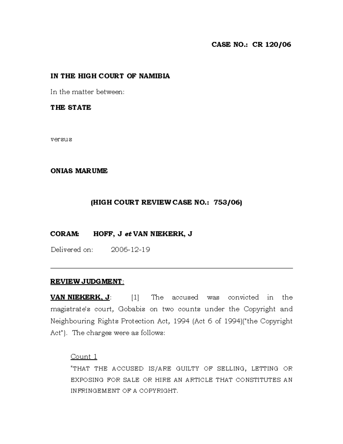 PIP3871 case on copyright marumedoc-1 - CASE NO.: CR 120/ IN THE HIGH ...