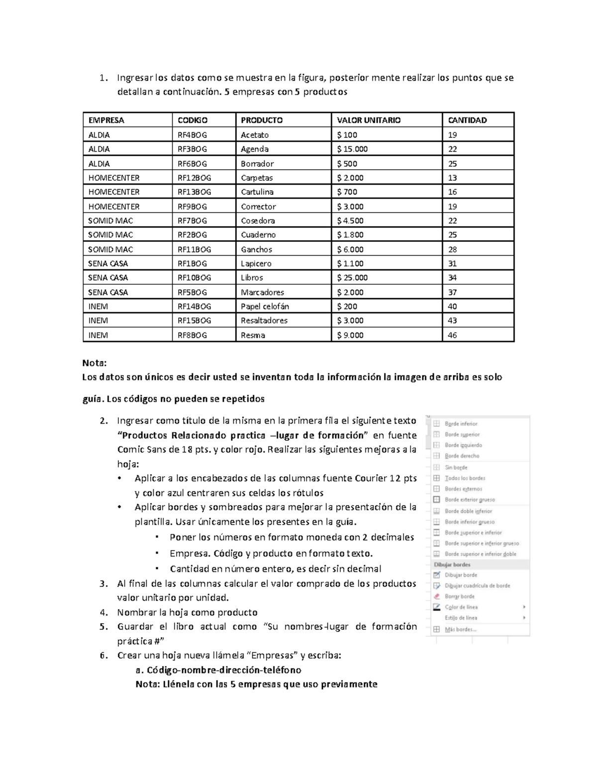 1. Ejercicio 123 - PRACTICAS CURSO EXCEL INTERMEDIO - 1. Ingresar los ...