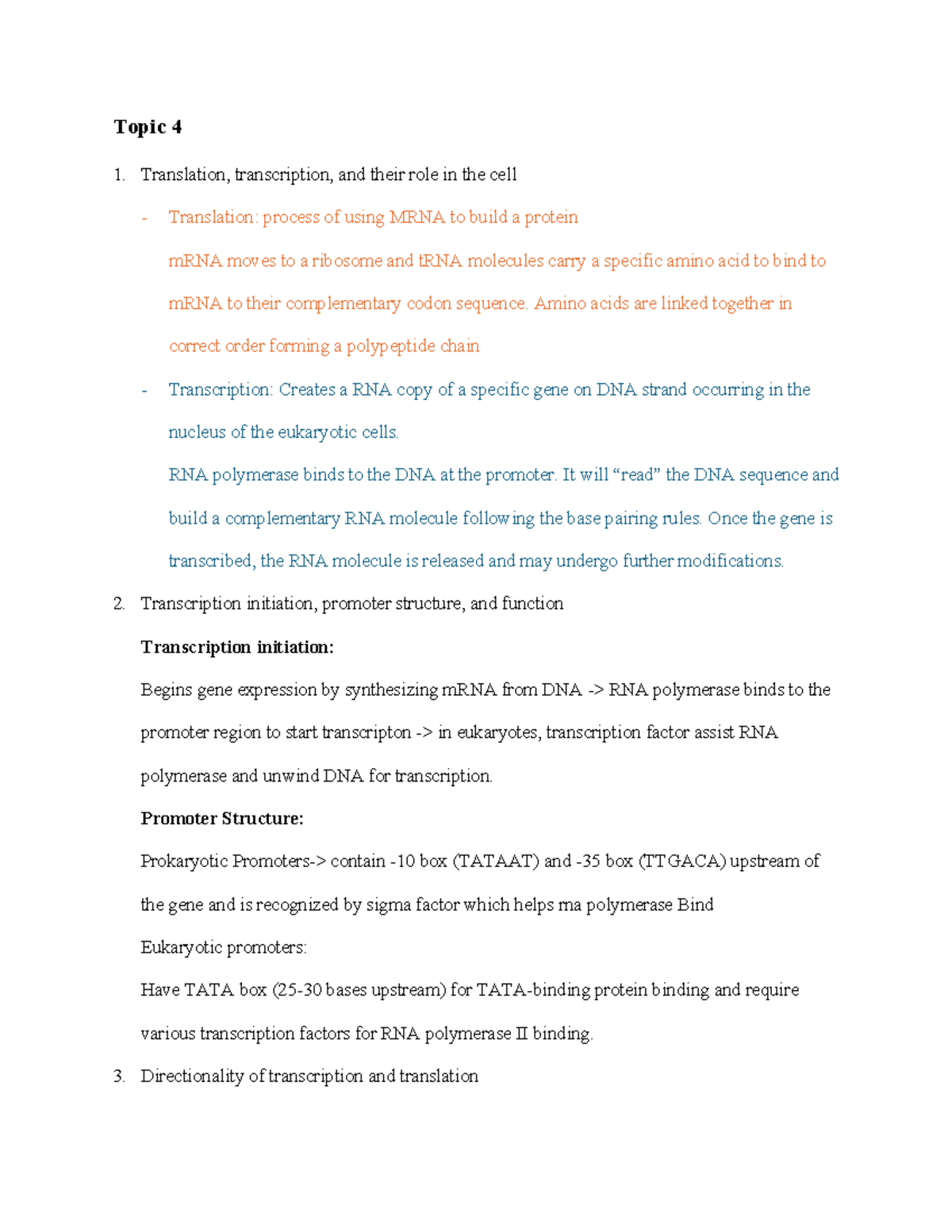 Genetics EXAM 2 Study Guide - Topic 4 1. Translation, transcription ...
