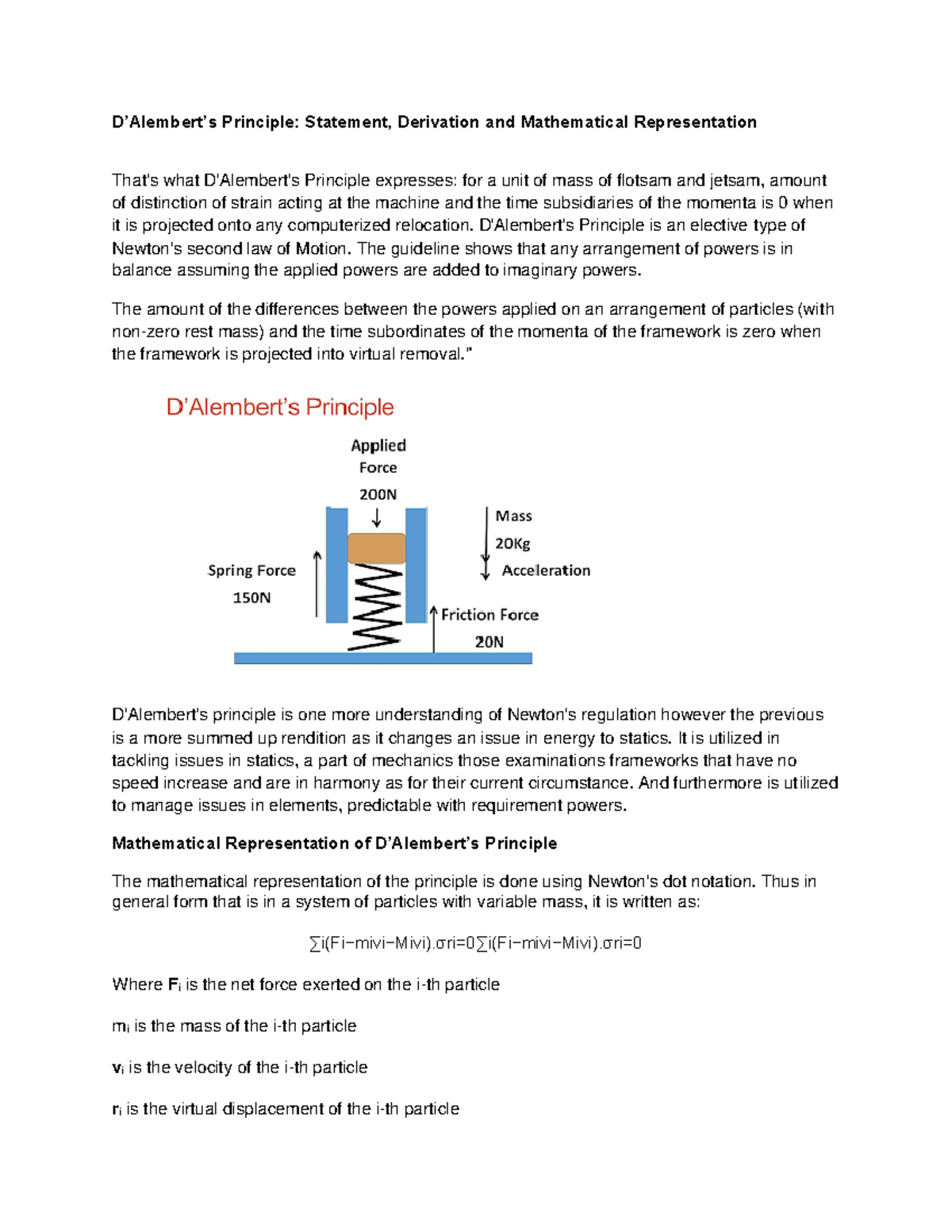 D Alemberts Principle - D’Alembert’s Principle: Statement, Derivation ...
