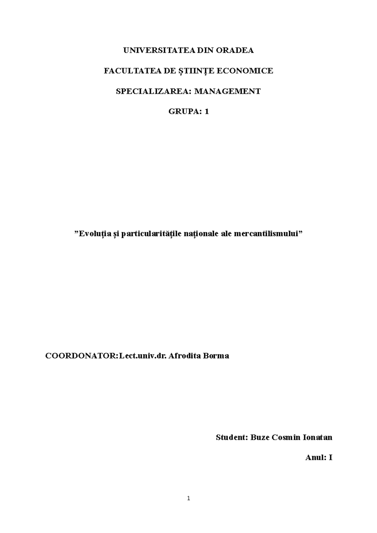 Mercantilismul - referat - UNIVERSITATEA DIN ORADEA FACULTATEA DE ...