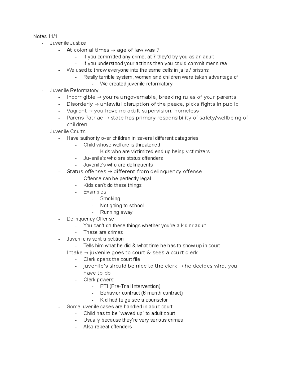 Criminal Justice Notes Unit Four - Notes 11/ - Juvenile Justice - At ...