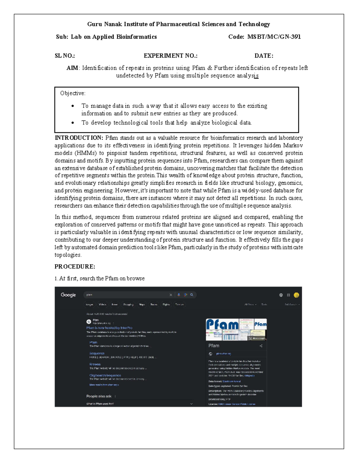 Sourav 69 - ANSWER - Sub: Lab on Applied Bioinformatics Code: MSBT/MC ...