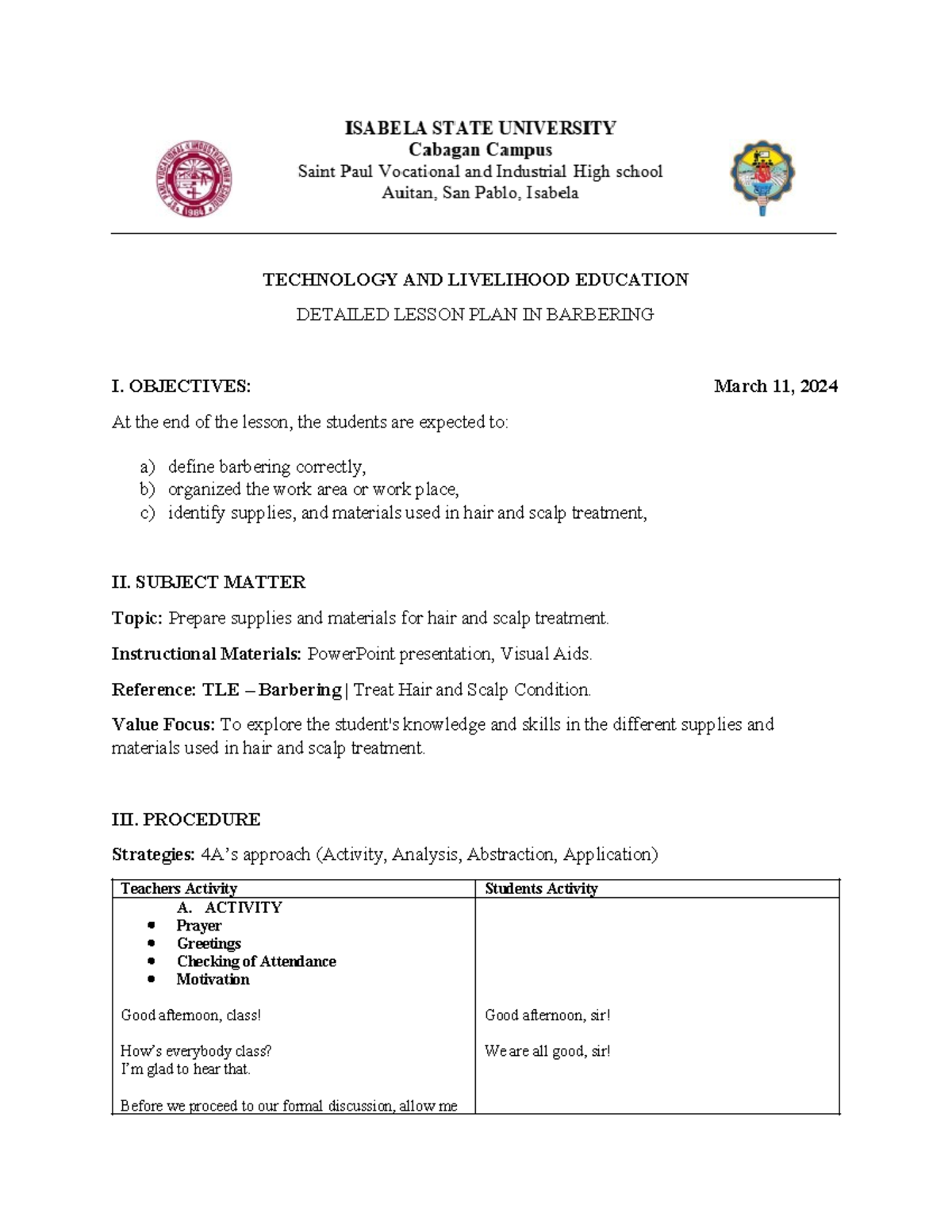 DLP IN Barbering - I hope this may helpful - TECHNOLOGY AND LIVELIHOOD ...