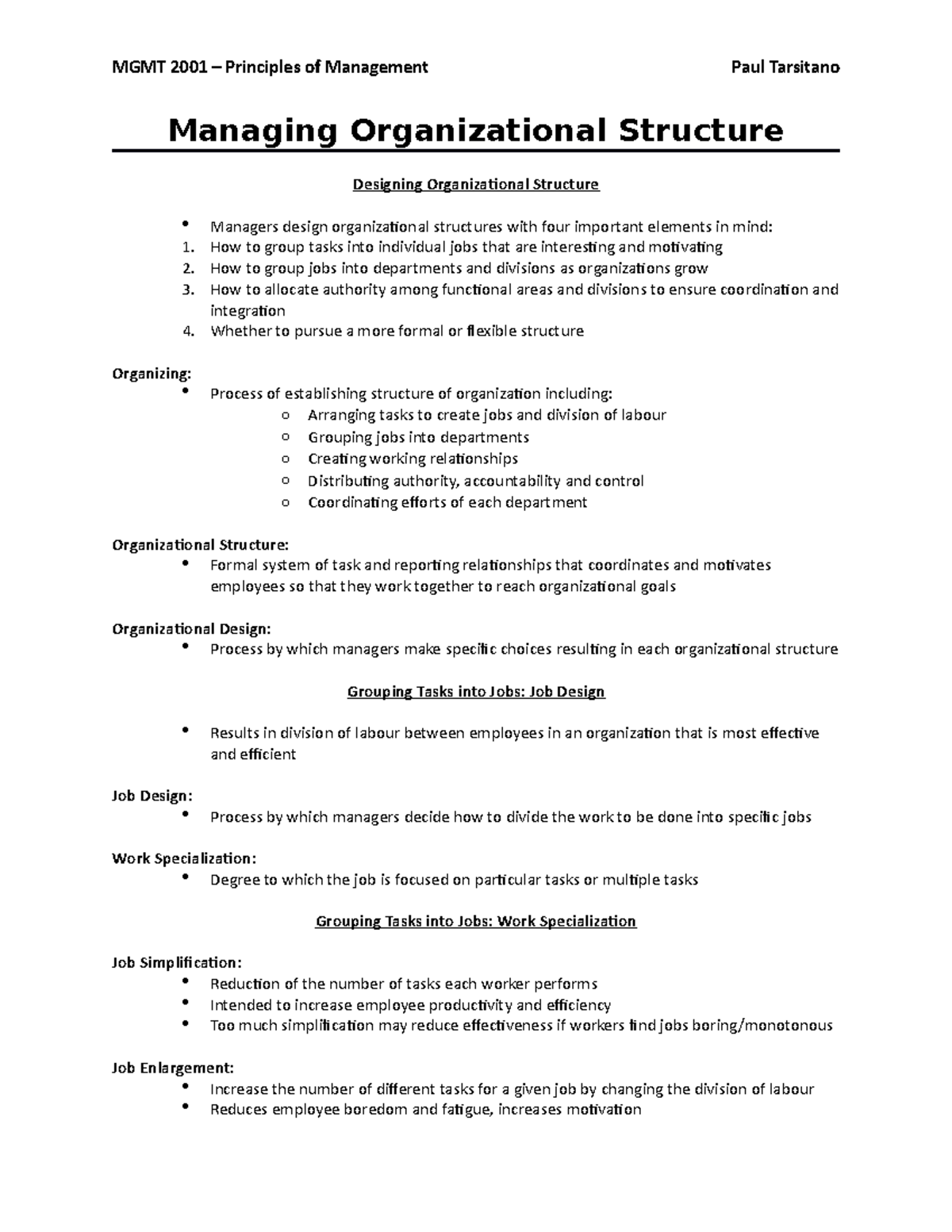 POM - Managing Organizational Structure - Managing Organizational ...