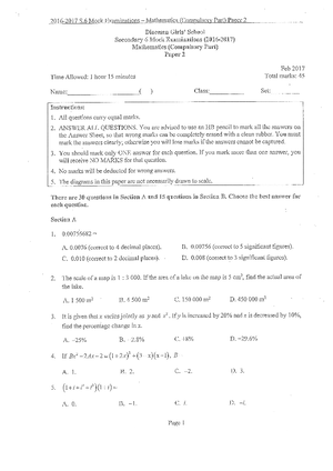 2020-21 S6 Maths (Compulsory, Paper 1) Mock Exams Questions - Diocesan ...