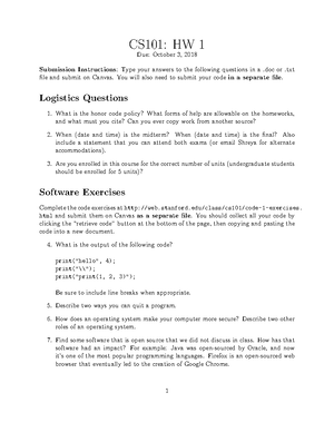 Homework 03 - hw3 - CS101: HW 3 Due: October 17, 2018 Submission Instructions: Type your answers ...