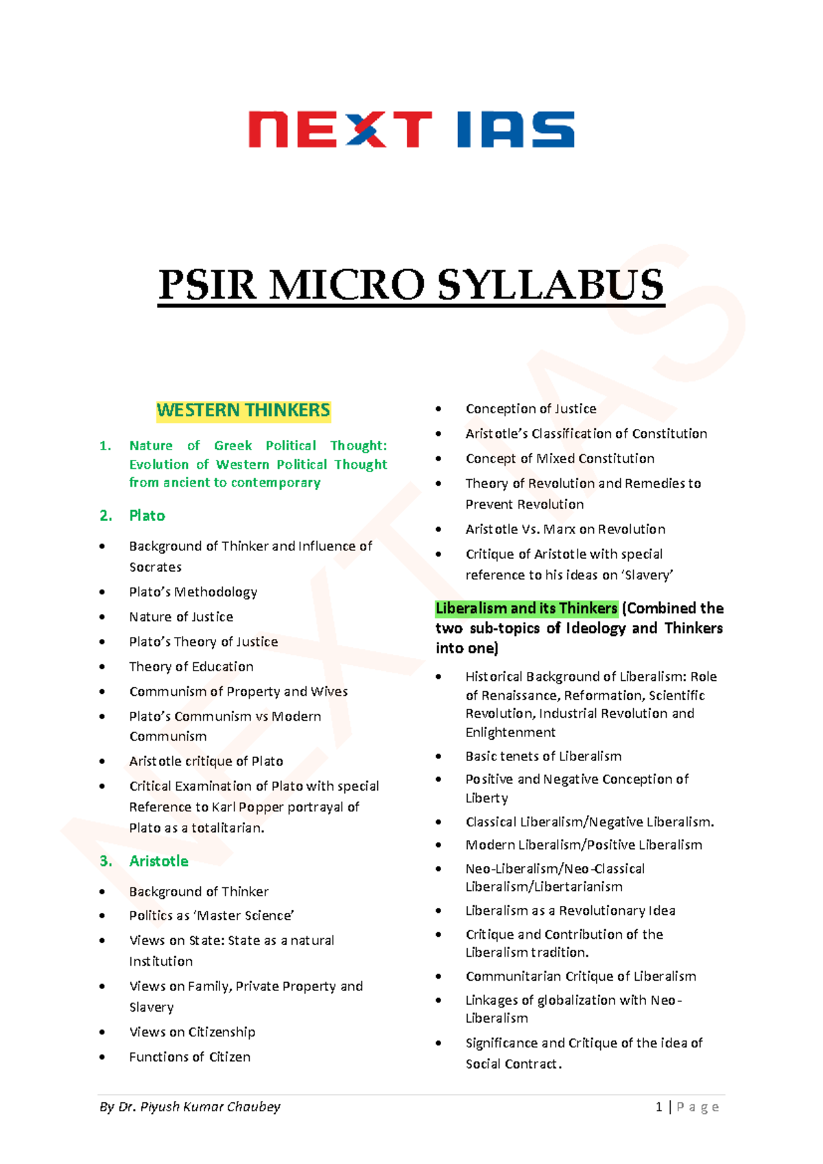 Psir syll - syllabus - PSIR MICRO SYLLABUS WESTERN THINKERS Nature of ...