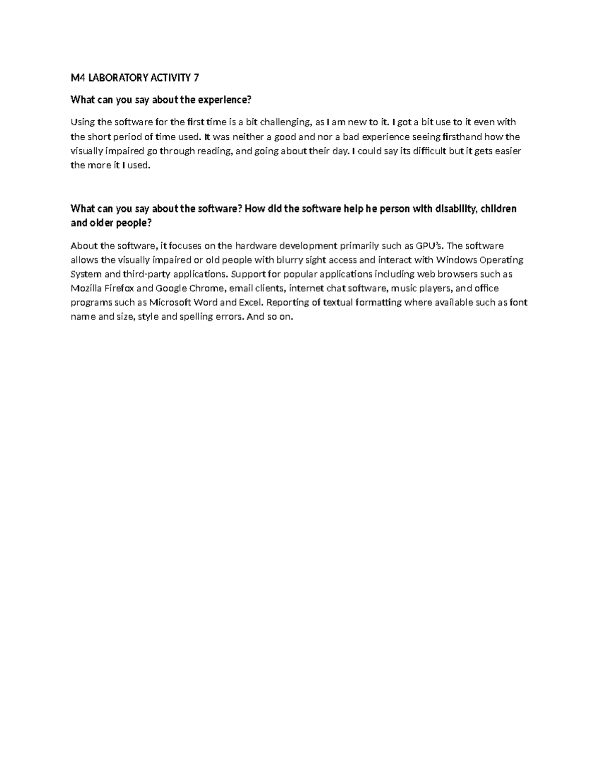 M4 Laboratory Activity 7 - M4 LABORATORY ACTIVITY 7 What can you say ...