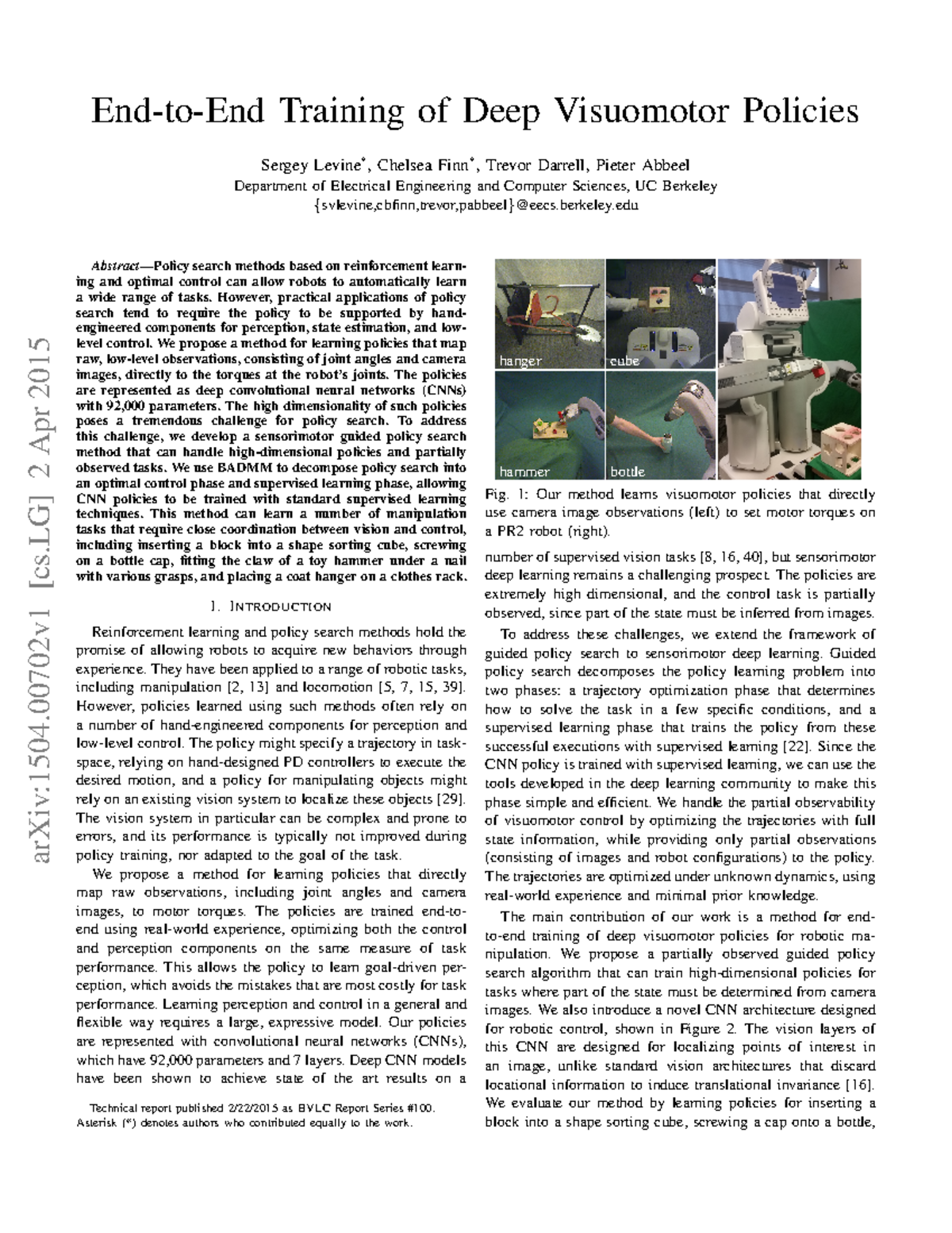 End-to-end training of deep visuomotor policies - End-to-End Training of Deep Visuomotor ...