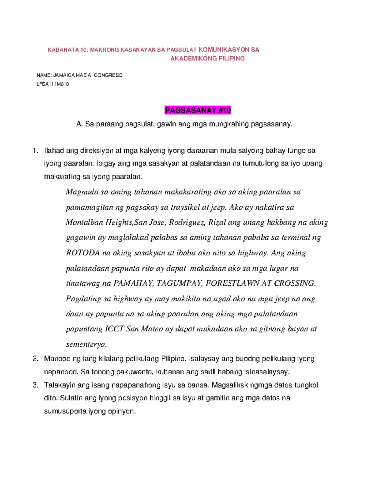 Gawain 10 - KABANATA 10: MAKRONG KASANAYAN SA PAGSULAT KOMUNIKASYON SA AKADEMIKONG FILIPINO NAME ...