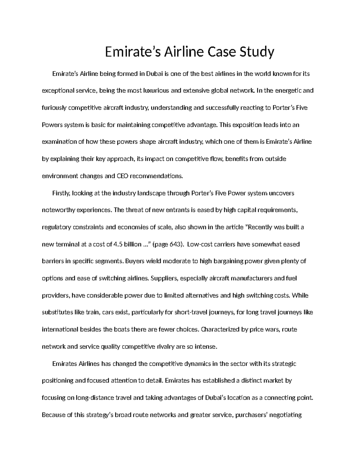 Emirate's Airline - Emirate’s Airline Case Study Emirate’s Airline ...