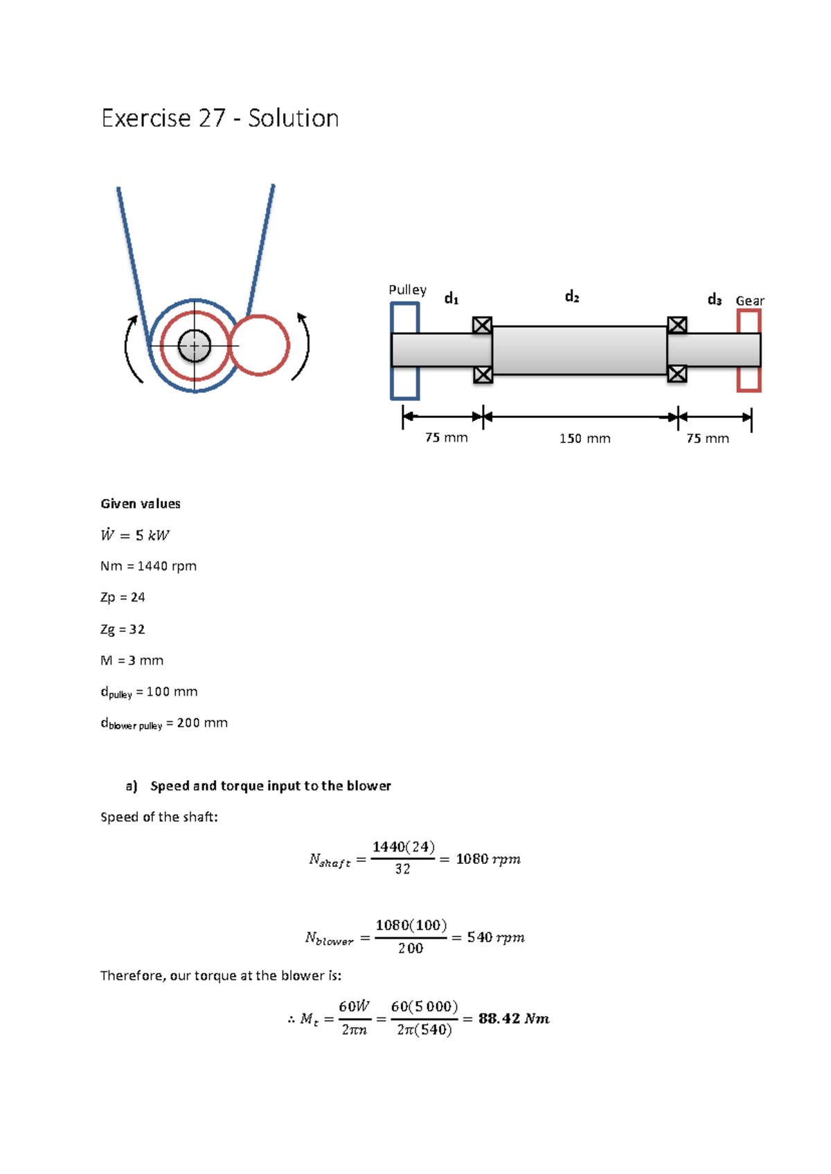 Exercise 27 - Solution - Exercise 27 - Solution Given values 𝑊𝑊̇ = 5 ...