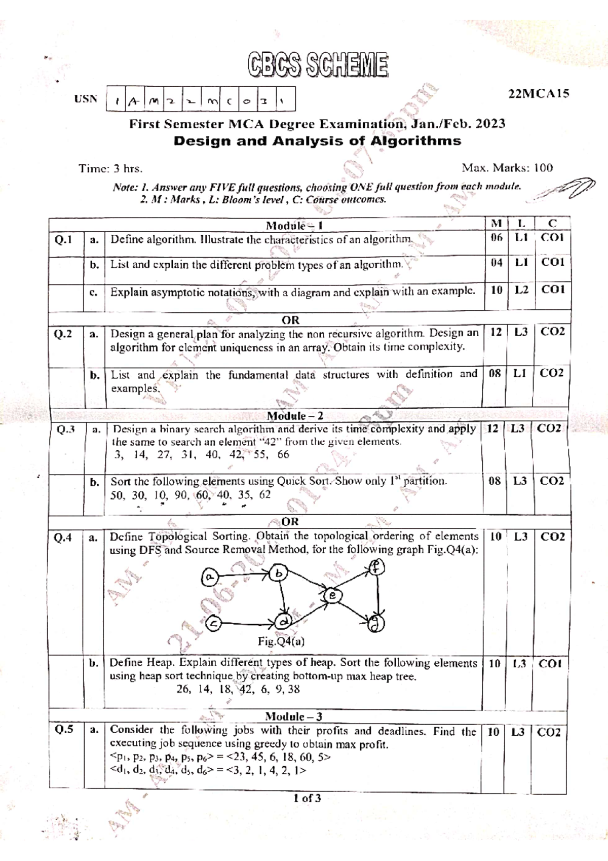 DAA question paper 2023 - MCA/ASSIGN/SEMESTER-I - Studocu