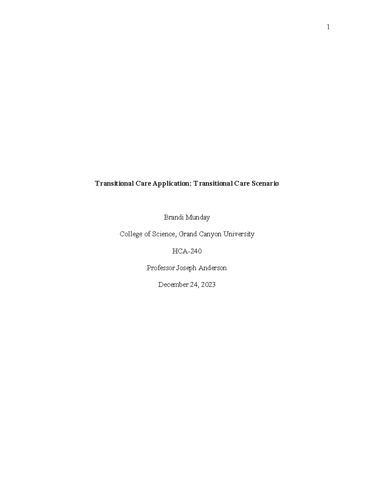 Transitional Care Application- Transitional Care Scenario - Insurance ...