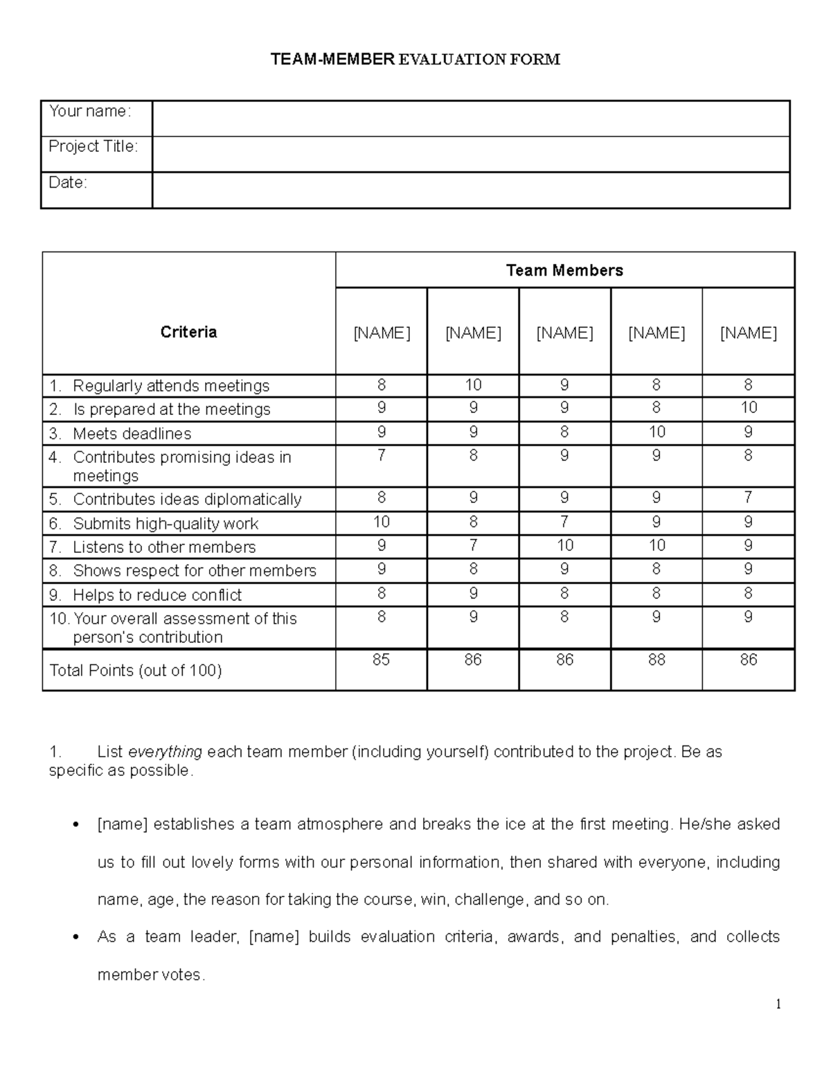 Team-Member Evaluationv 2 - TEAM-MEMBER EVALUATION FORM Your name ...
