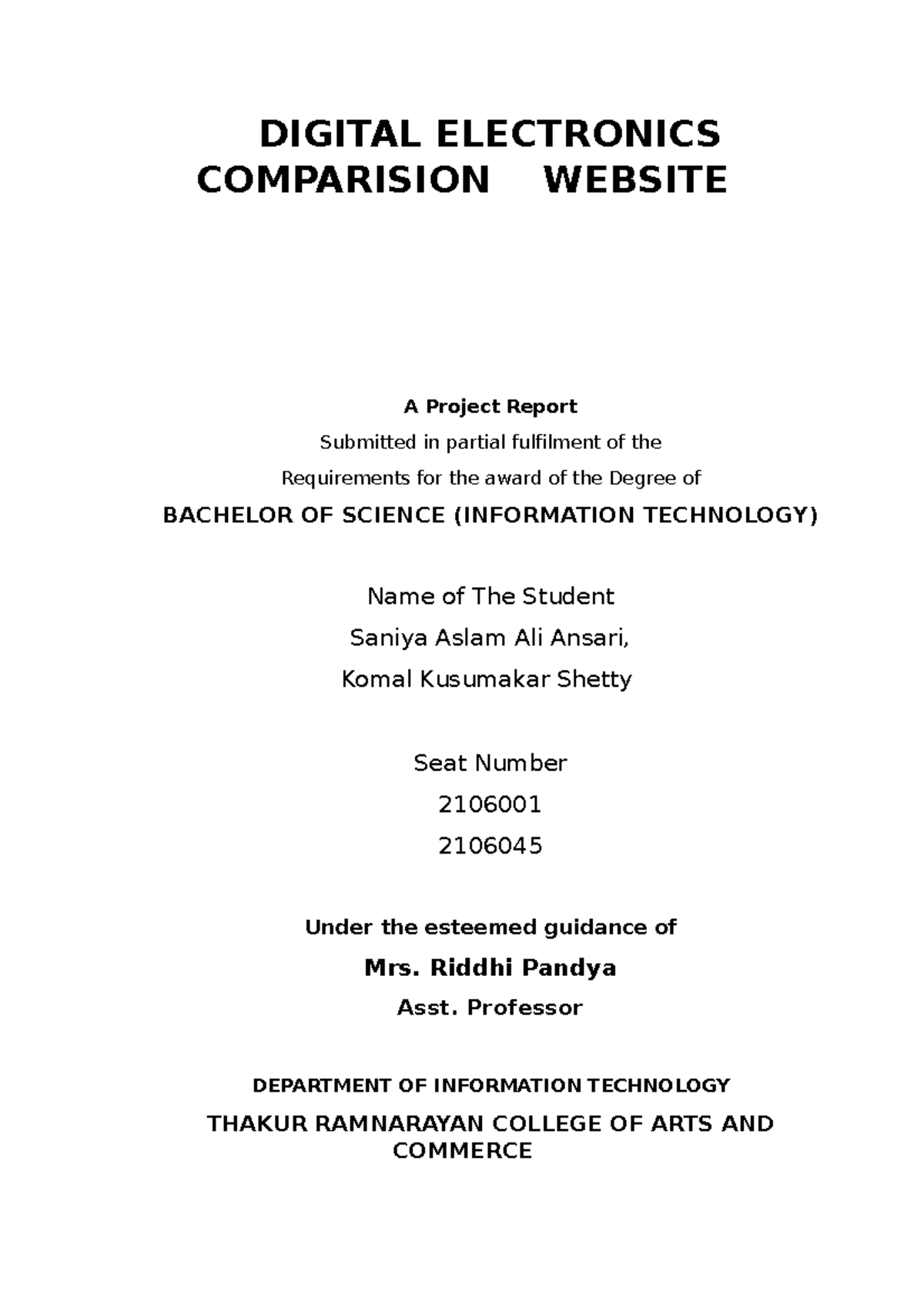 Digital Electronics Comparision Website - DIGITAL ELECTRONICS COMPARISION WEBSITE A Project ...