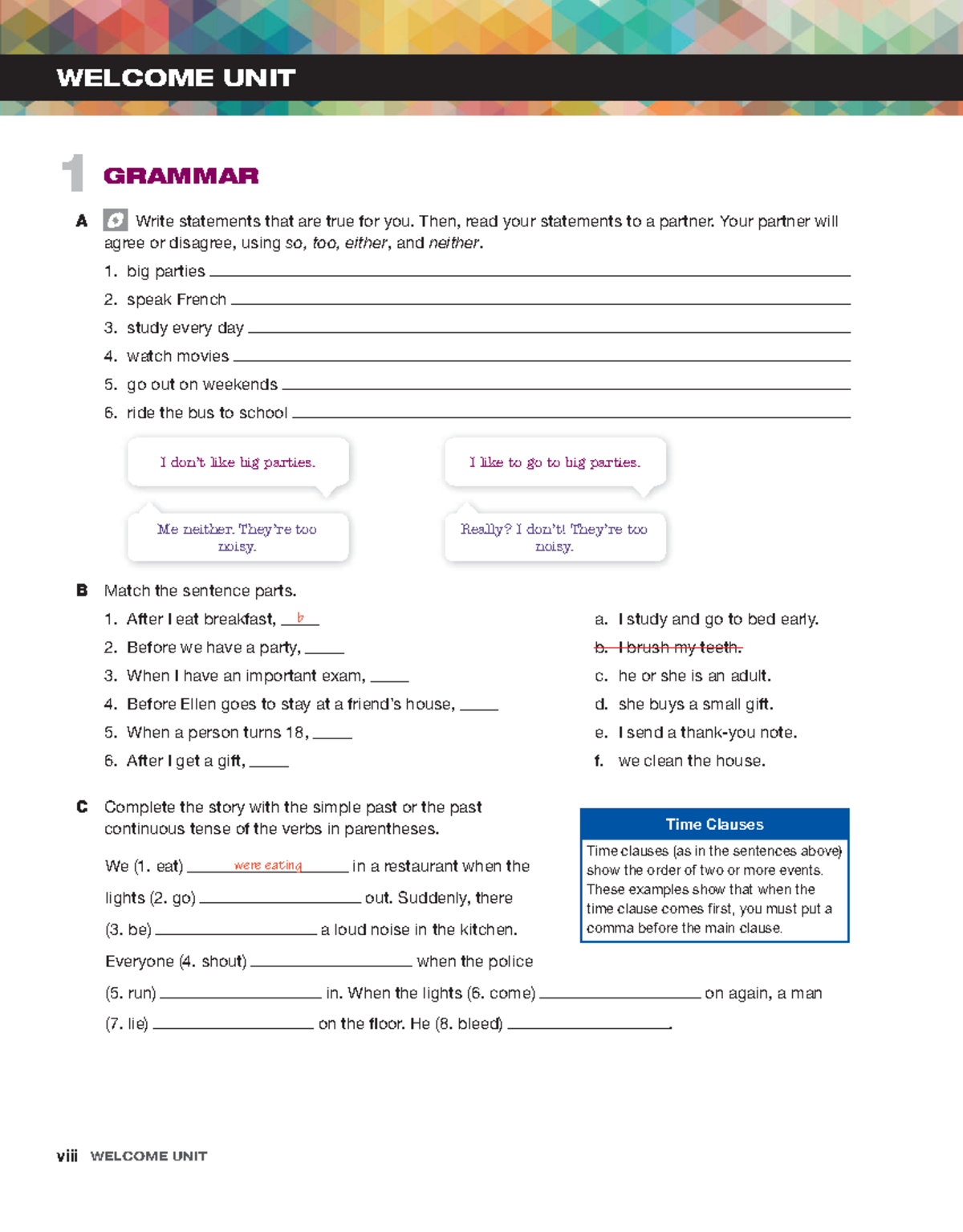 Unit 1 basic 12 - viii Welcome unit A Write statements that are true ...