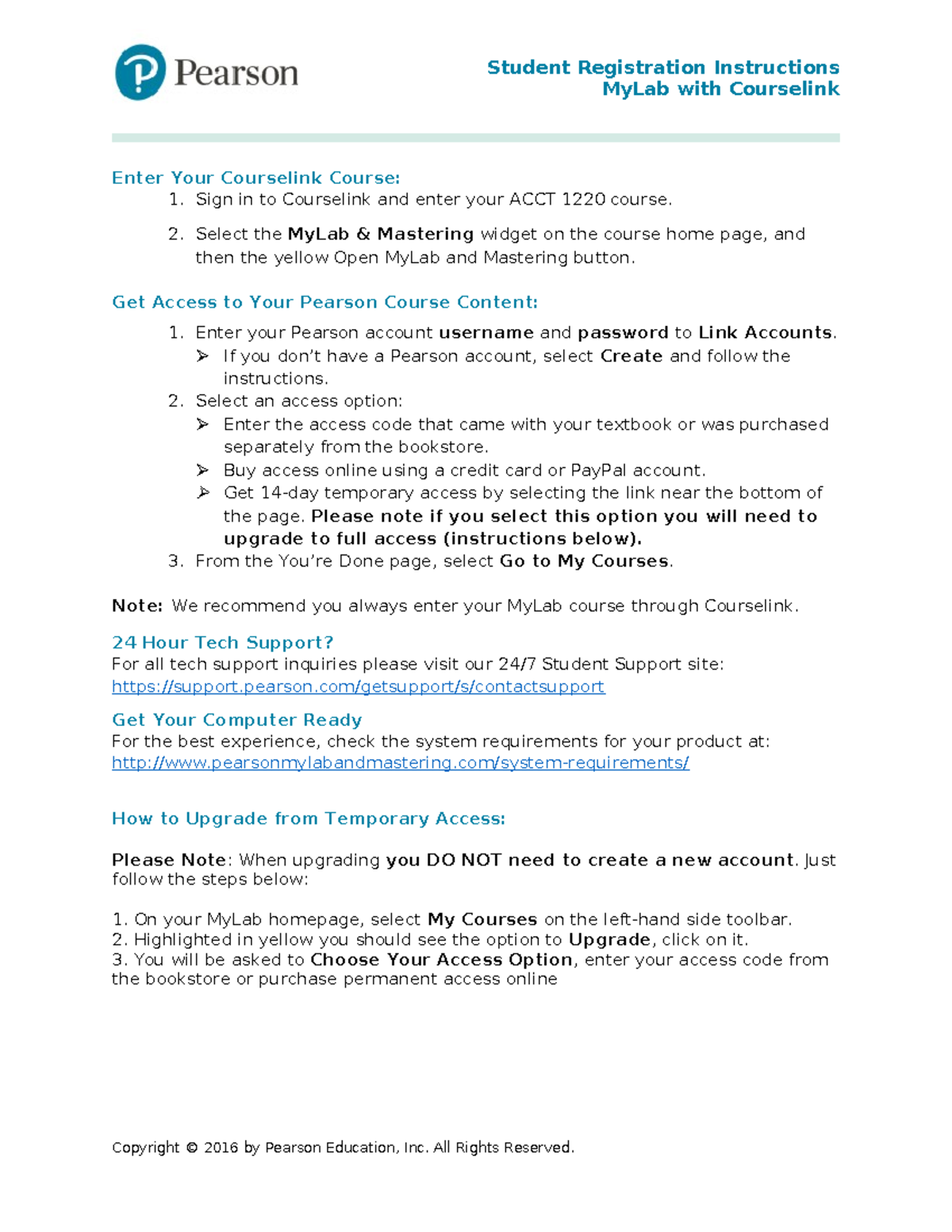 ACCT 1220 My Lab Courselink Registration Instructions - Student ...