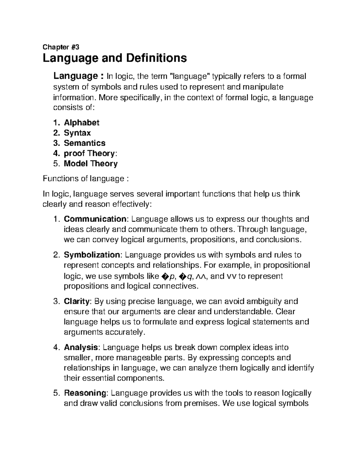 Chapter 3 logic - very helpful - Chapter # Language and Definitions Language : In logic, the ...