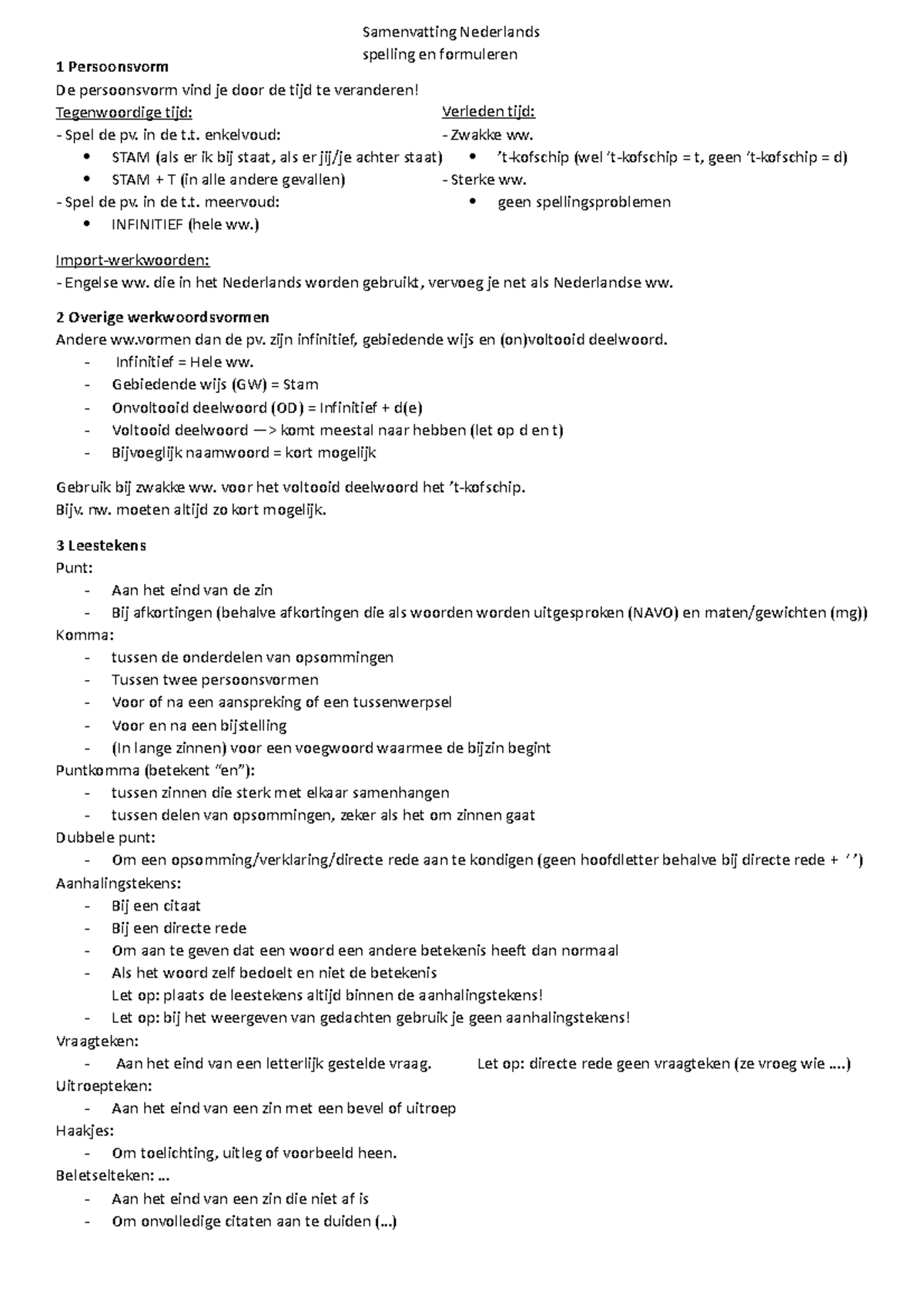 Samenvatting Nederlands spelling en formuleren - 1 Persoonsvorm De ...