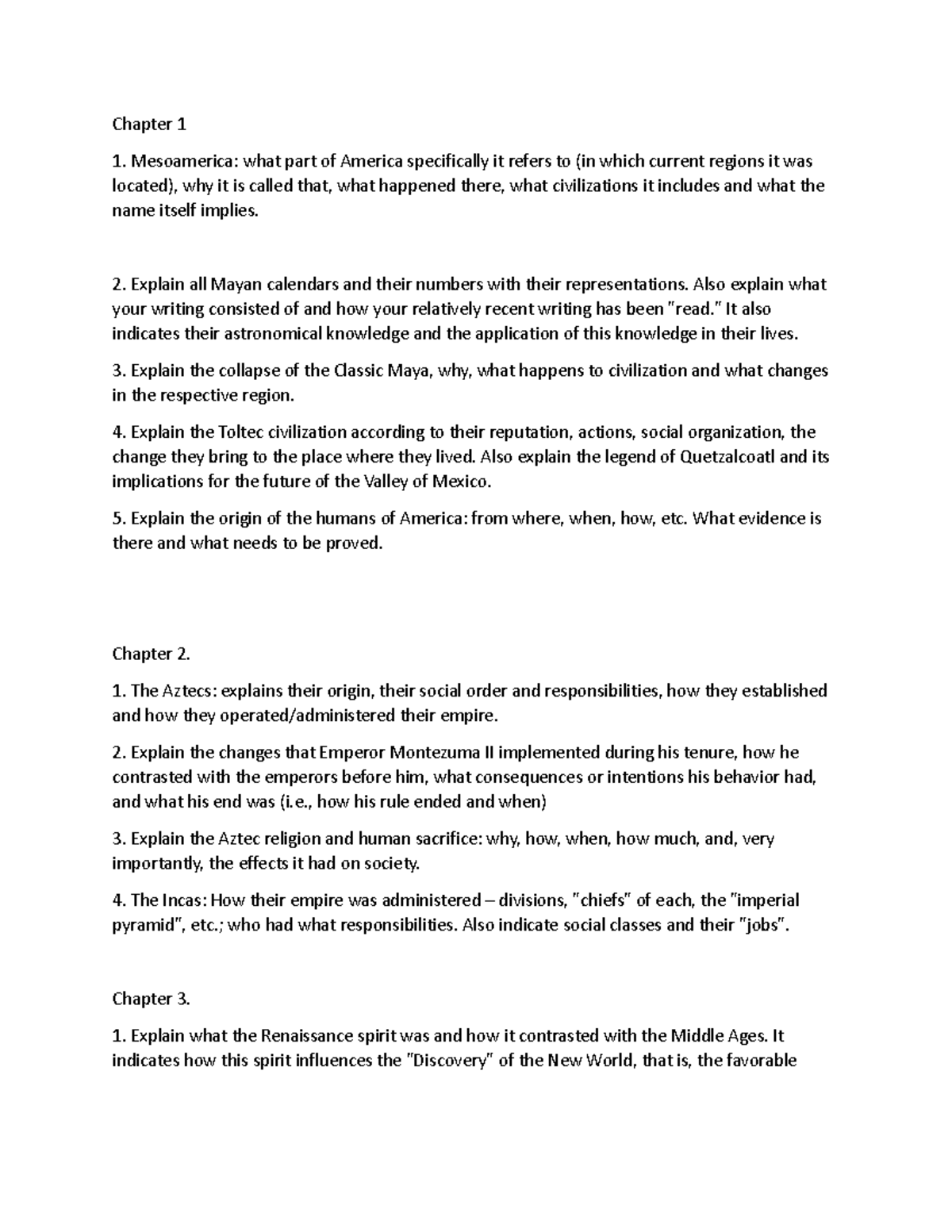 Chapter 1 - Questions - Chapter 1 Mesoamerica: what part of America ...