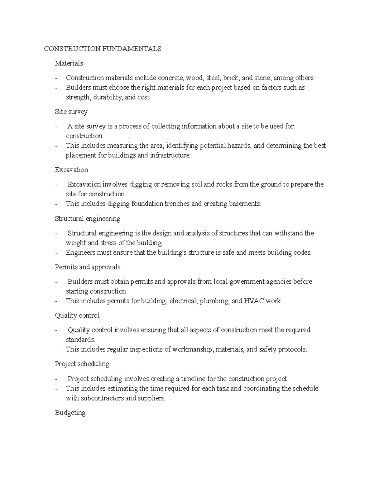 Construction Fundamental Notes 2 - CONSTRUCTION FUNDAMENTALS Materials ...