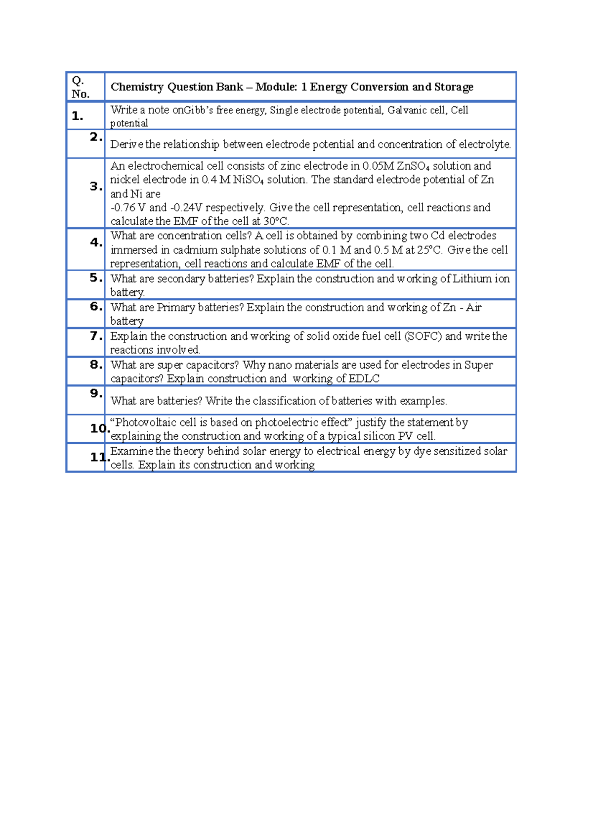 Question bank Module 1 Chemistry - Q. No. Chemistry Question Bank ...