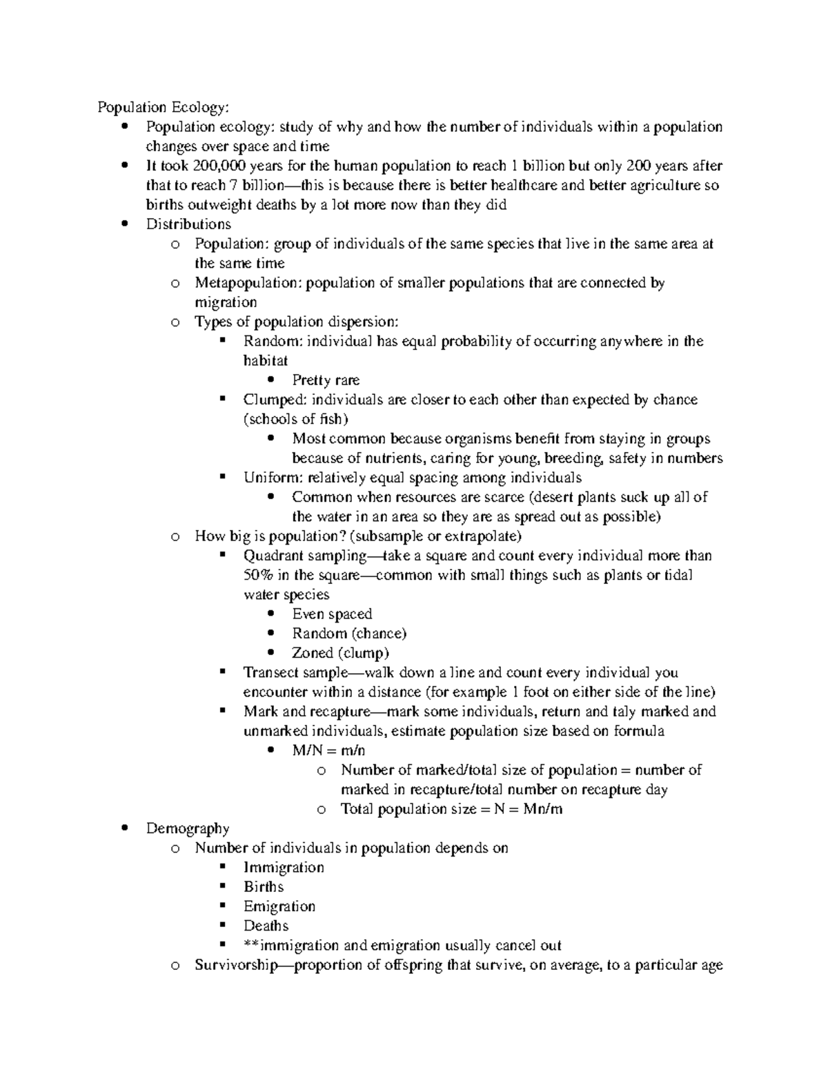 Population Ecology - Studocu