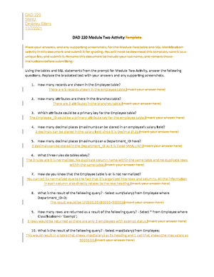 DAD Lab 2 - Lab assignment - Ariel Baez DAD 220 Module Two Activity Template How many records ...