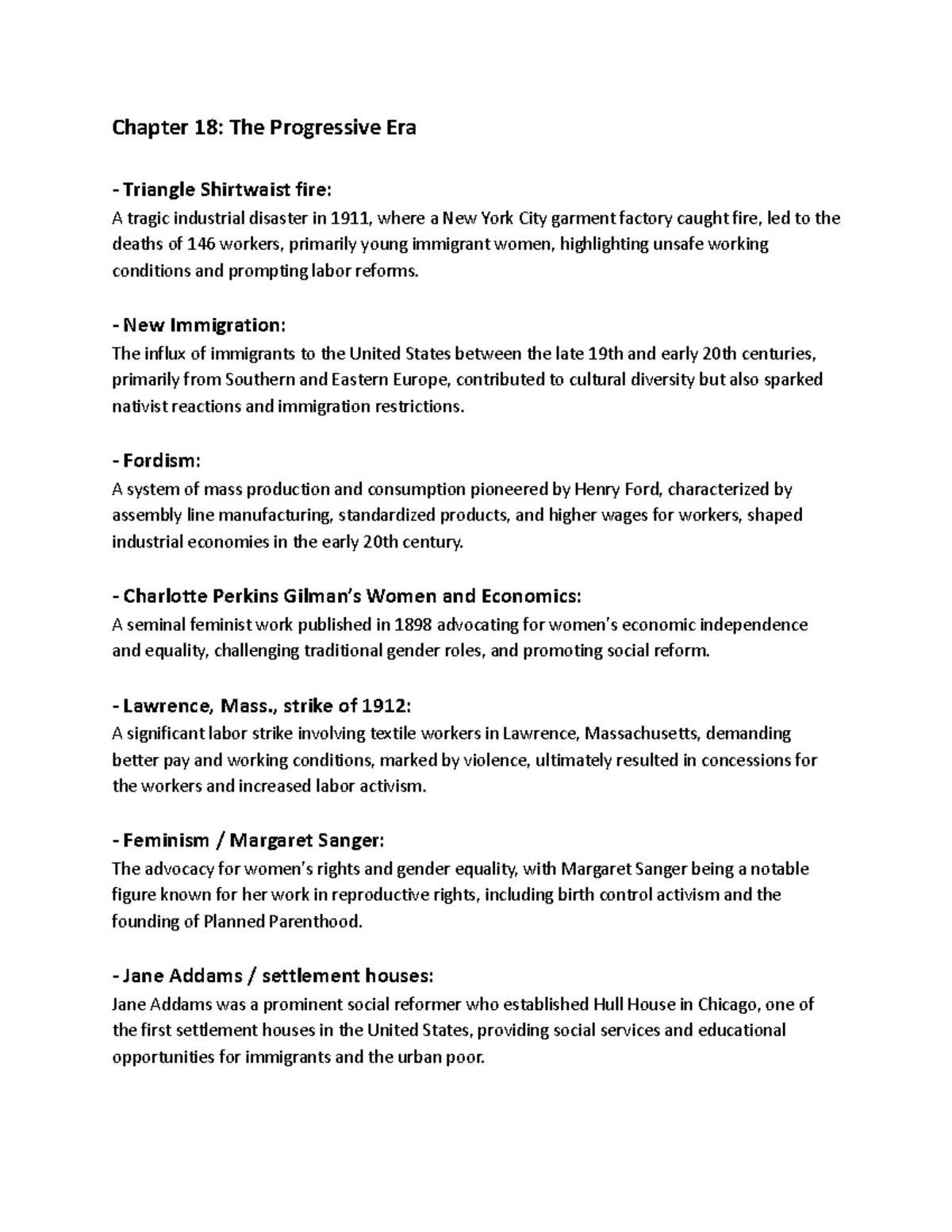 Exam 2 terms HIST 2112 - Chapter 18: The Progressive Era - Triangle ...