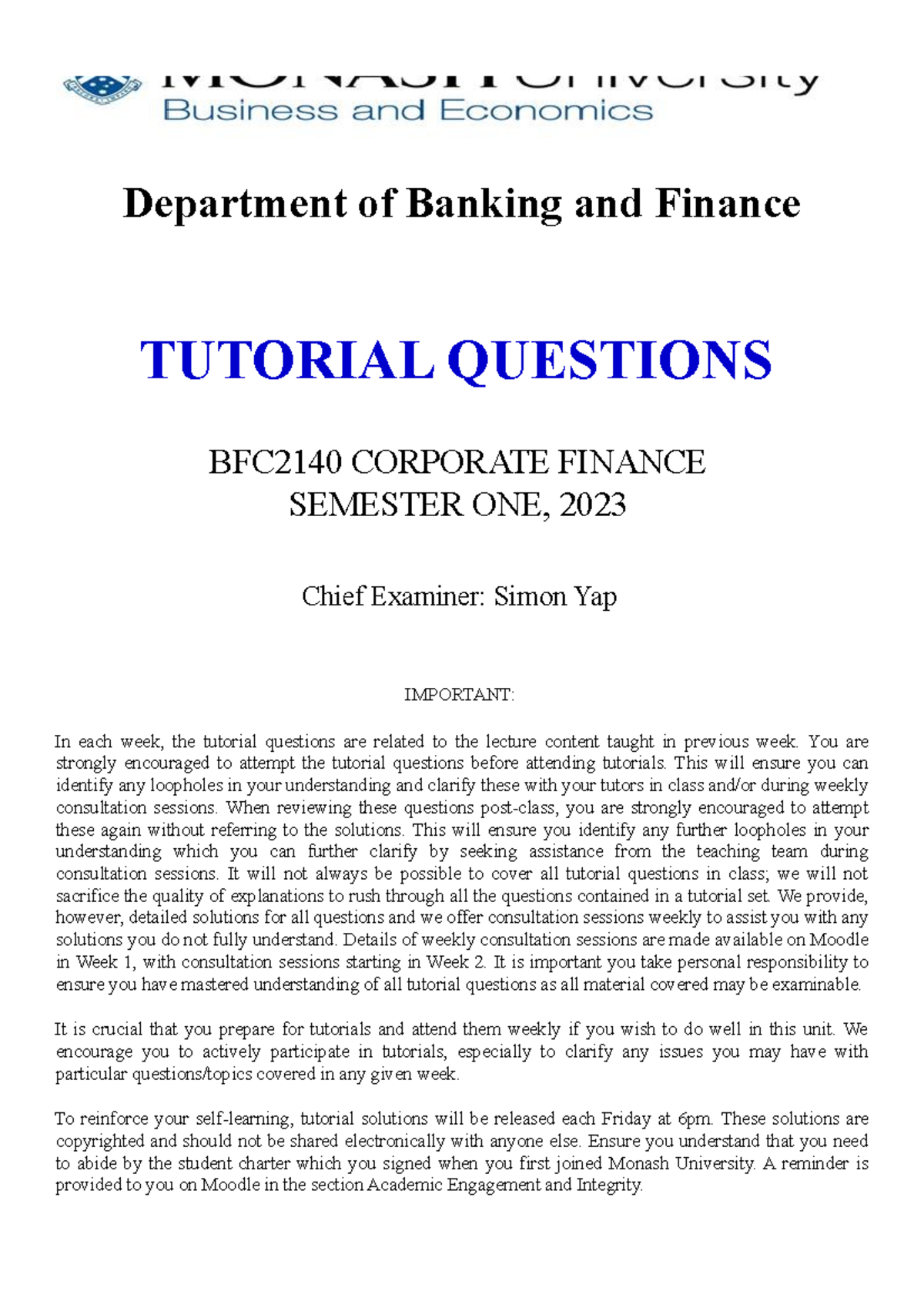 BFC2140 Tutorial Problem Set - Department of Banking and Finance ...