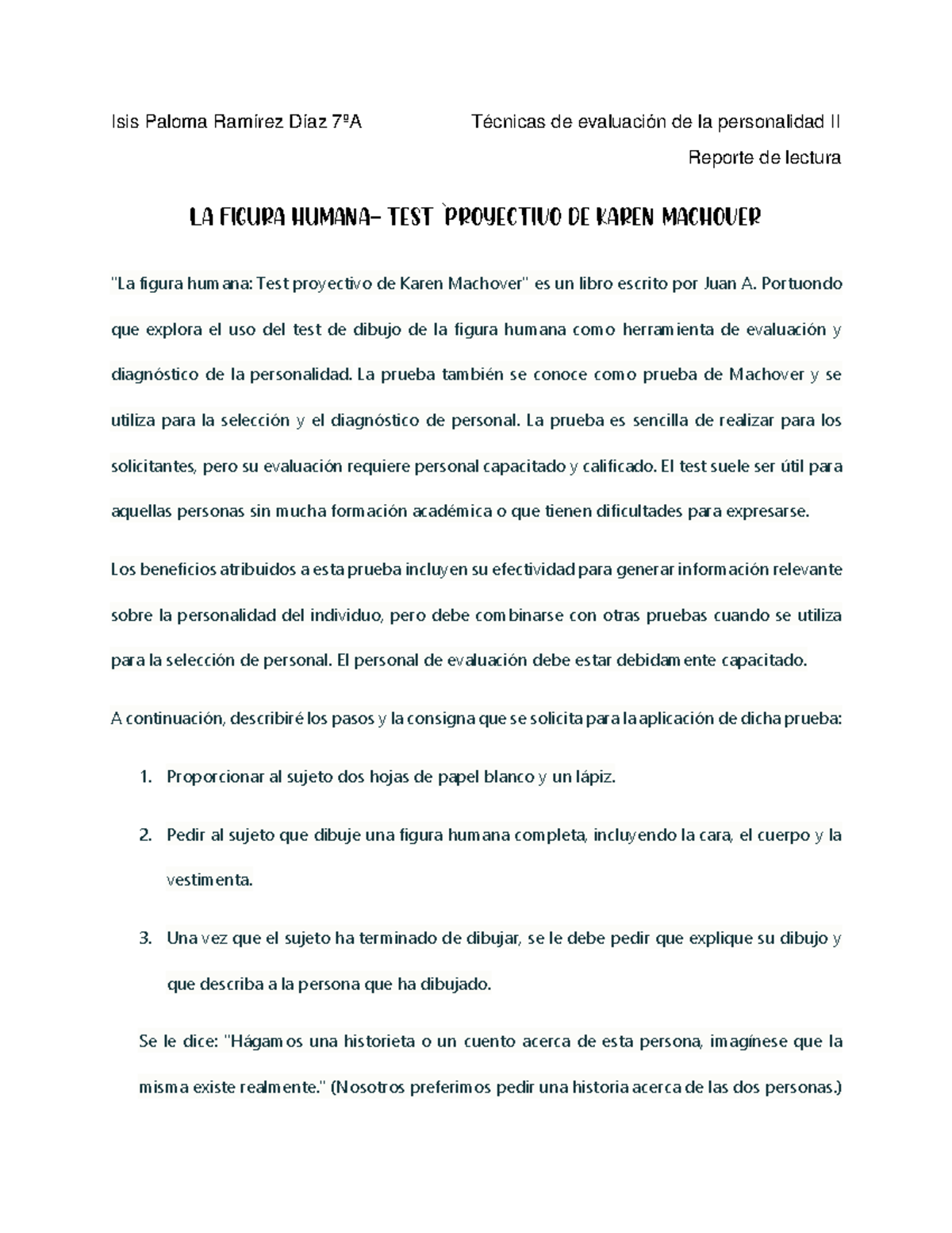 DFH Karen Machover Interpretacion - Isis Paloma Ramírez Díaz 7ºA ...