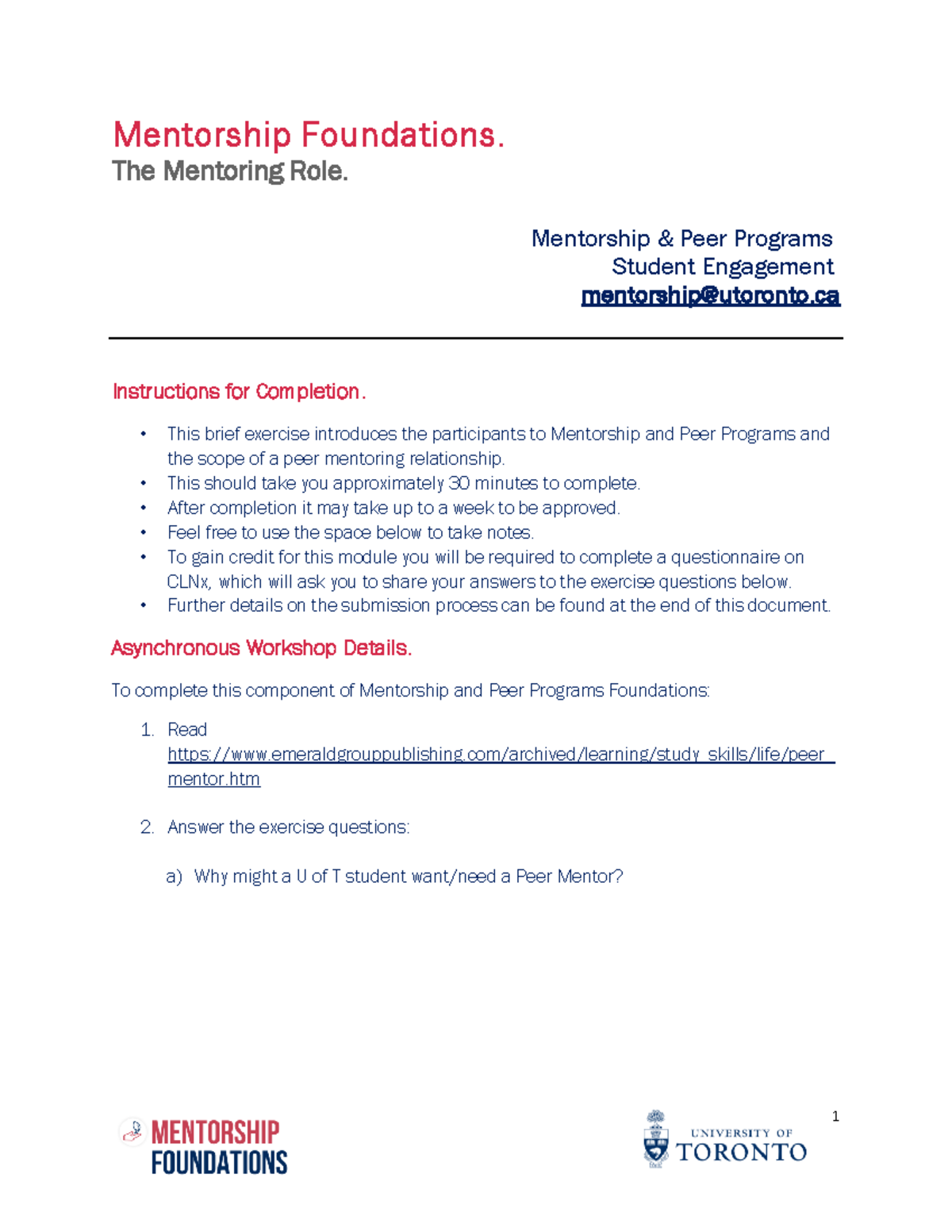 The Mentoring Role - 1 Mentorship Foundations. The Mentoring Role ...